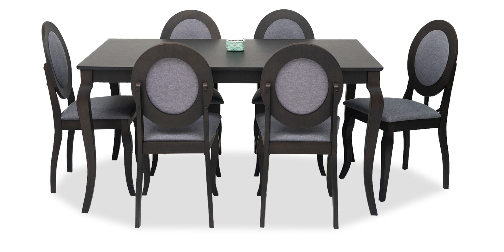 Juvina Table and 6 Chairs Rubberwood Grey Fabric