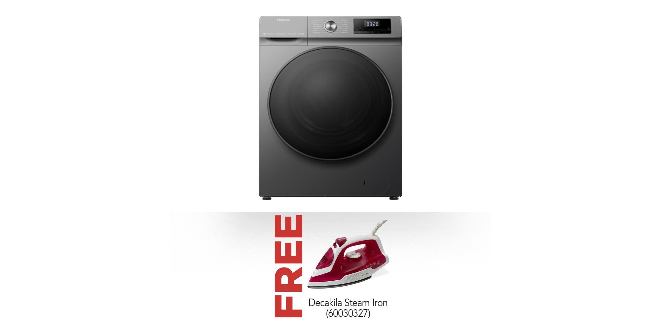 Hisense WD3Q1043BT Washer-Dryer & Free Decakila KEEN002R Steam Iron
