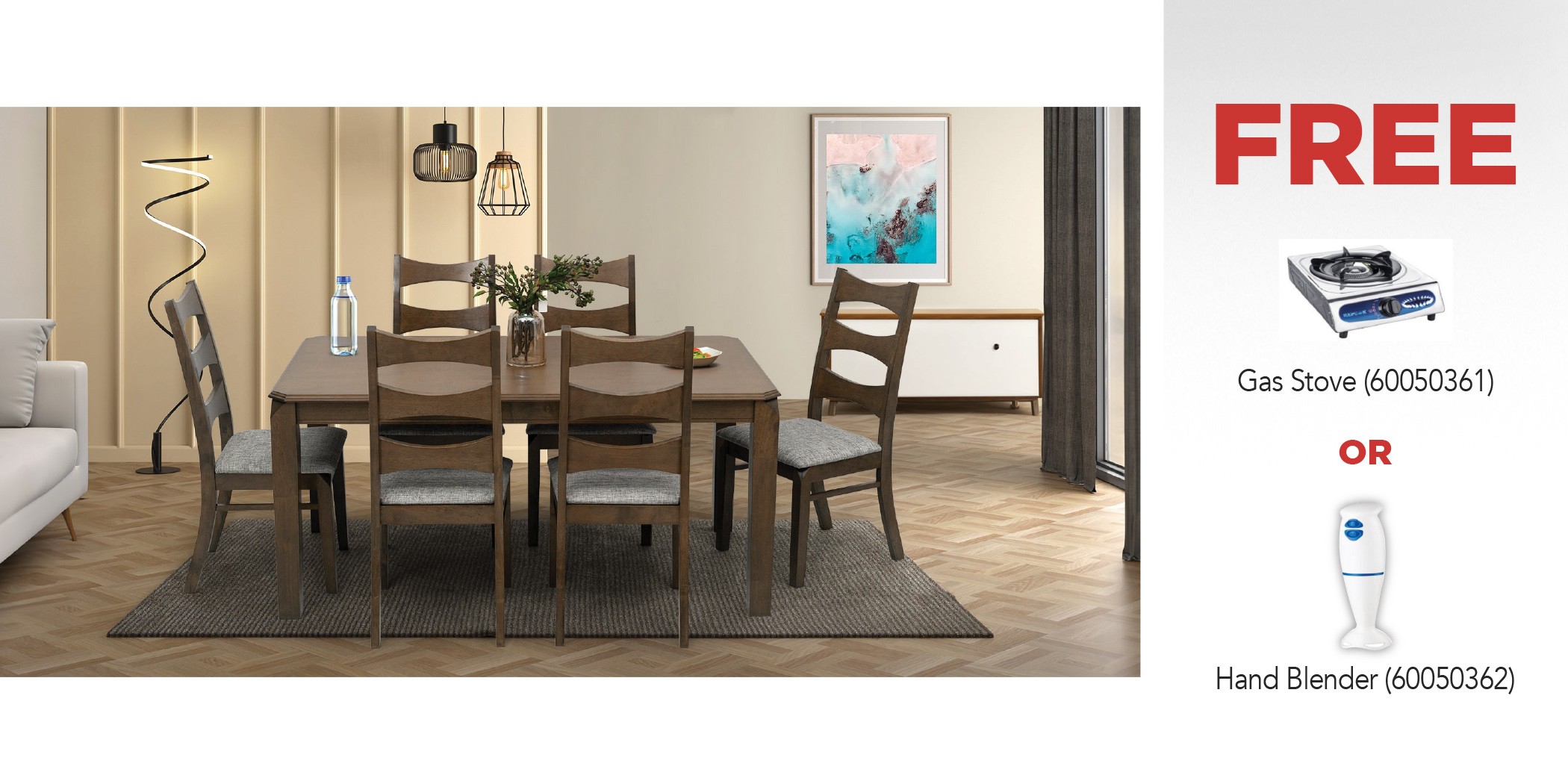 Titus Table and 6 Chairs Rubberwood Antique Nyatuh & Free Gas Stove Ref ...