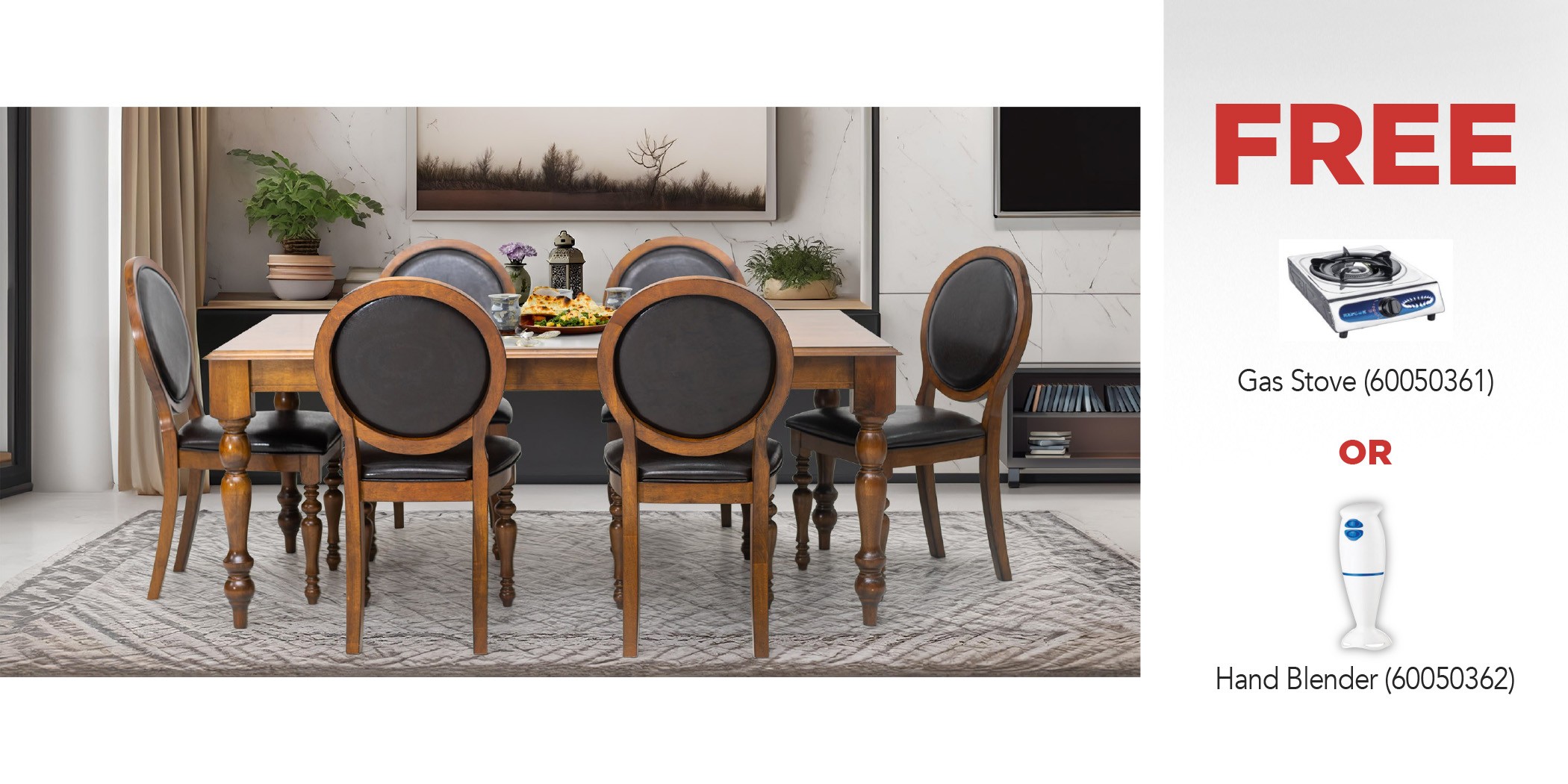 Heaton Table and 6 Chairs PU Black & Free Gas Stove Ref CGS-SS01-1Y OR ...