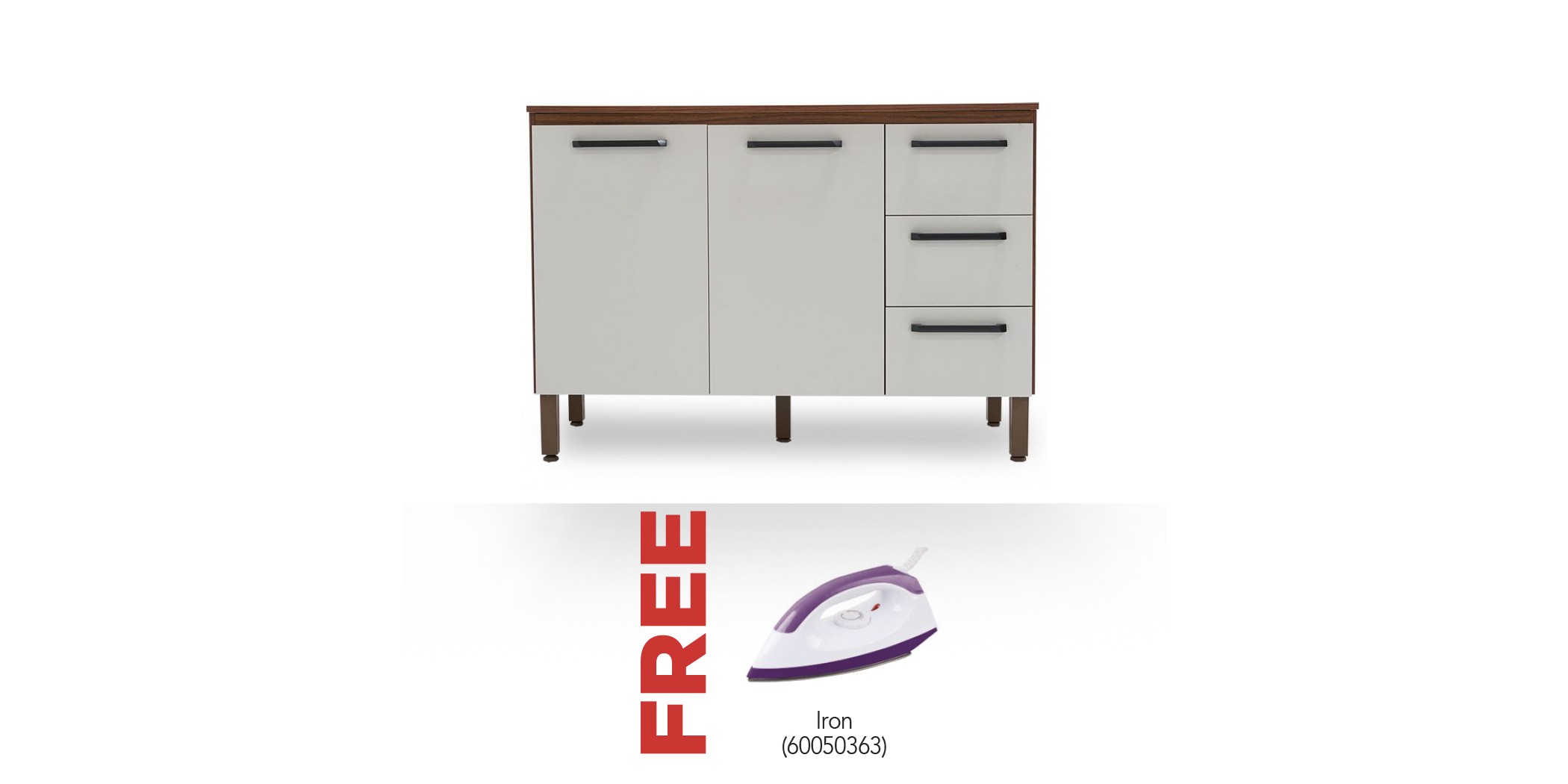 Ametista Kitchen Cabinet 2 Doors & 3 Drawers Off White & Free Dry Iron ...