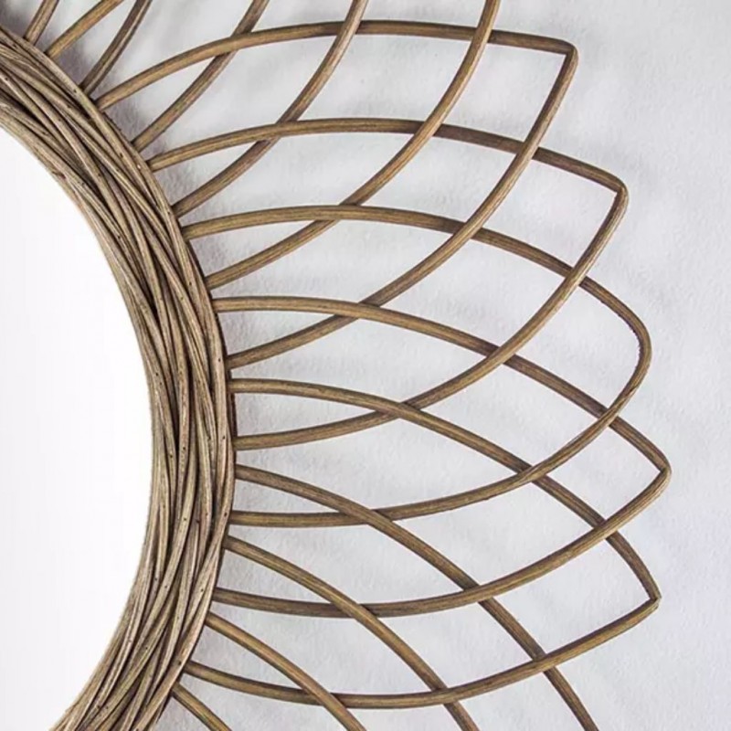 Circle Rattan Wall Mirror D28 cm