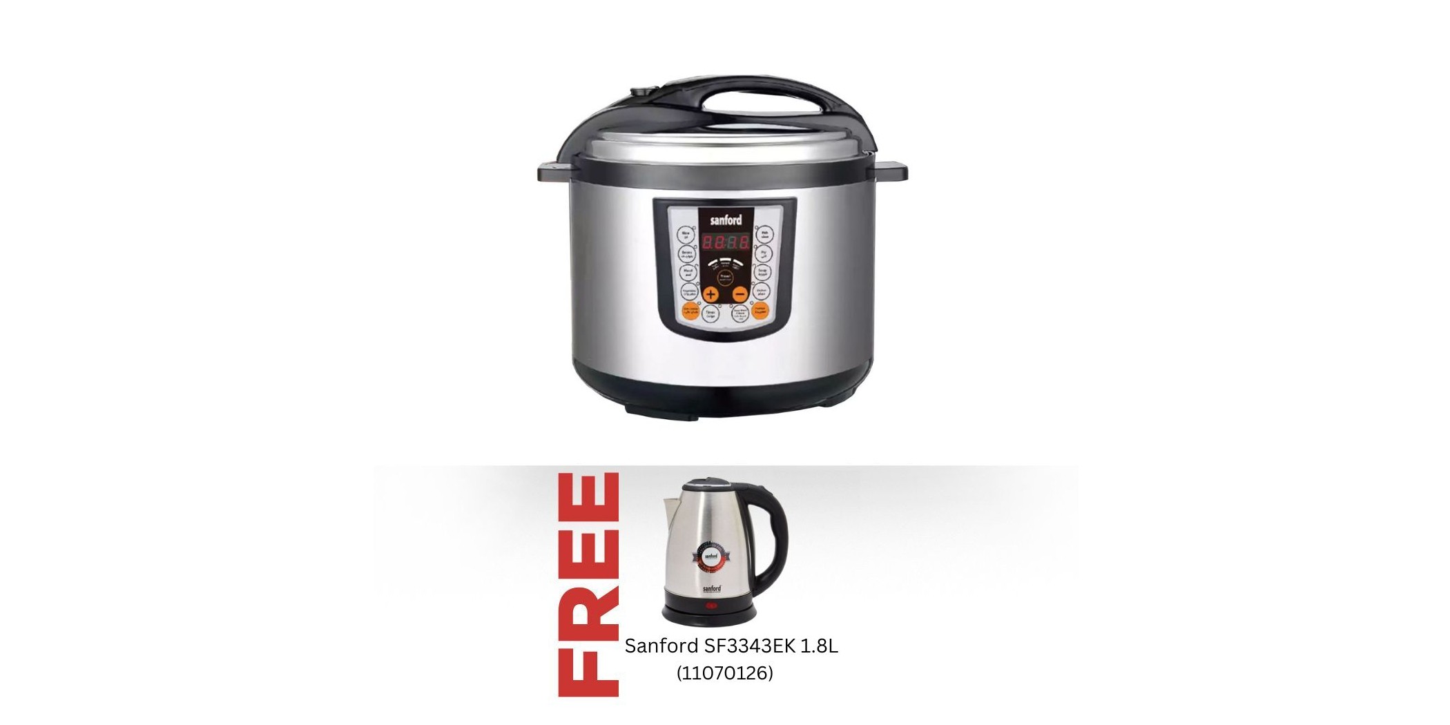 Sanford SF3203EPC 12L Digital 3YW Pressure Cooker & Free Sanford SF3343EK 1.8L S/Steel 2YW Kettle