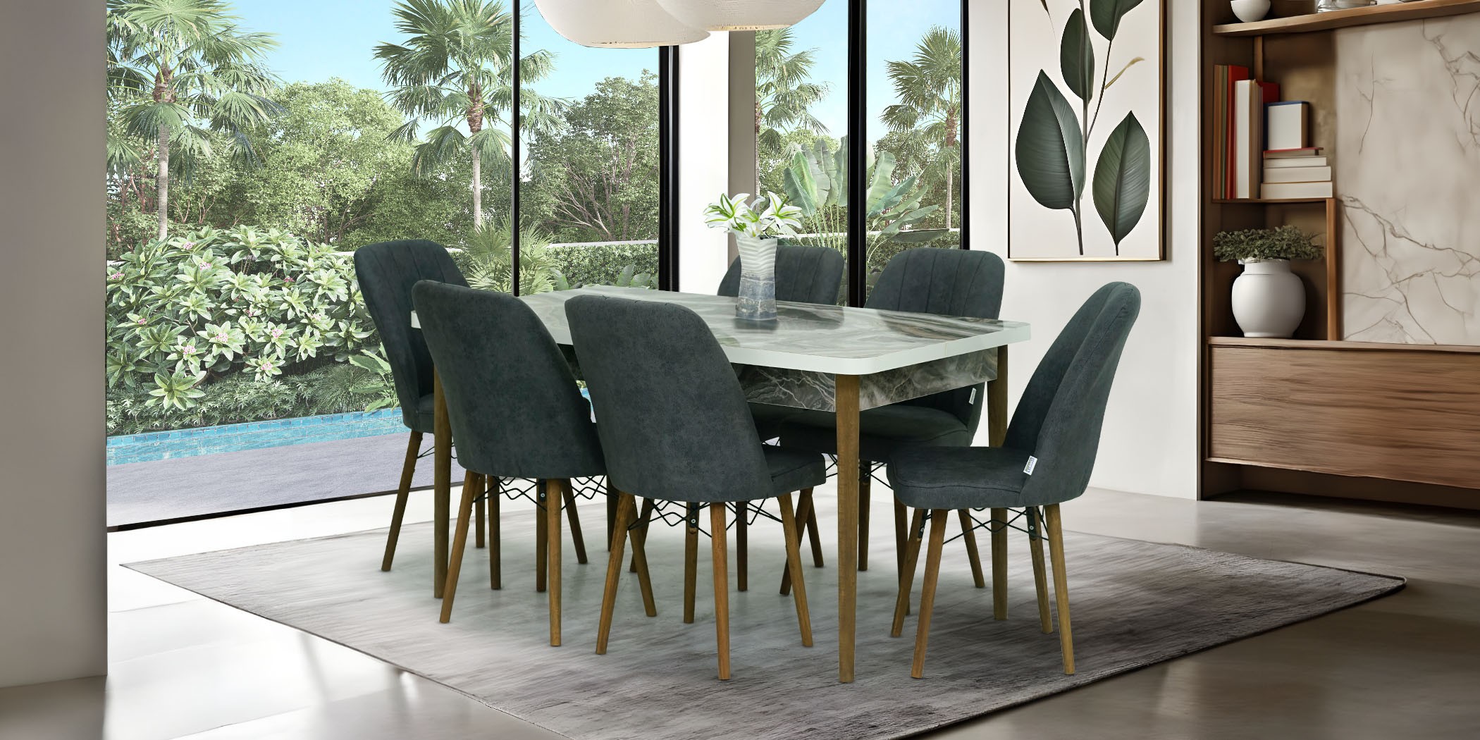 Alya Table and 6 chairs Grey fabric