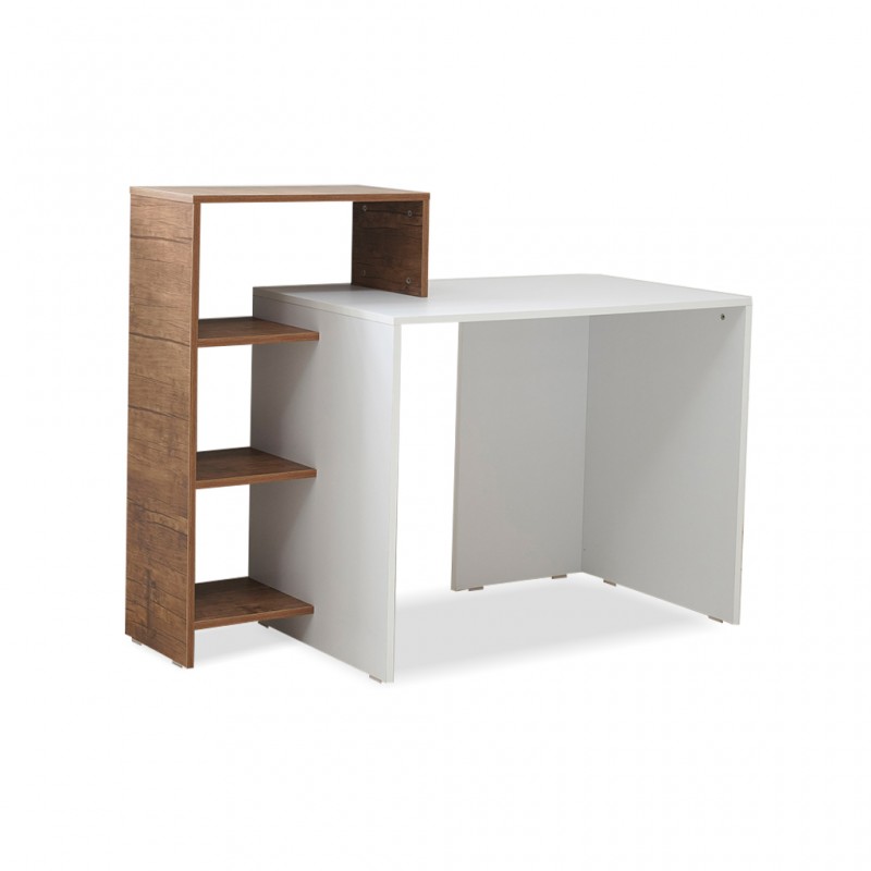 Althea Office Table With Side Shelf White & Opera Walnut
