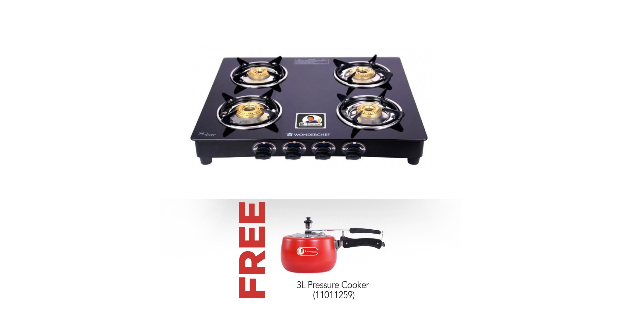Wonderchef WON509 Ultima 4 Burner Tempered Glass Gas Stove & Free ...