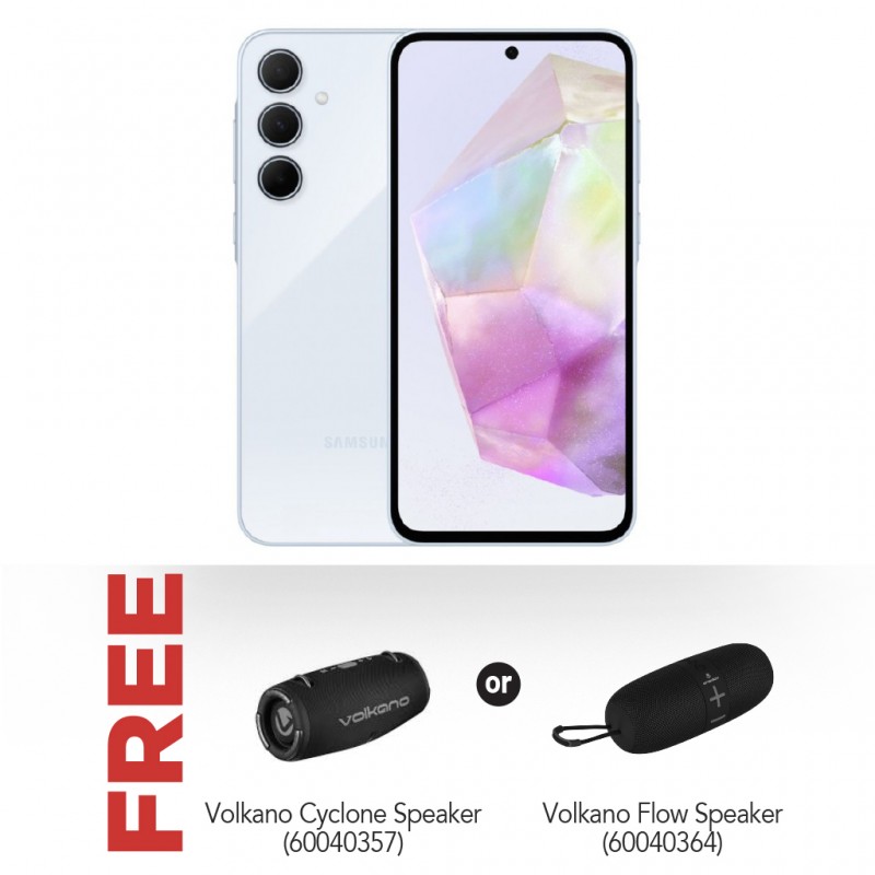 Samsung Galaxy A35 IceBlue & Free Volkano Cyclone Series Portable ...