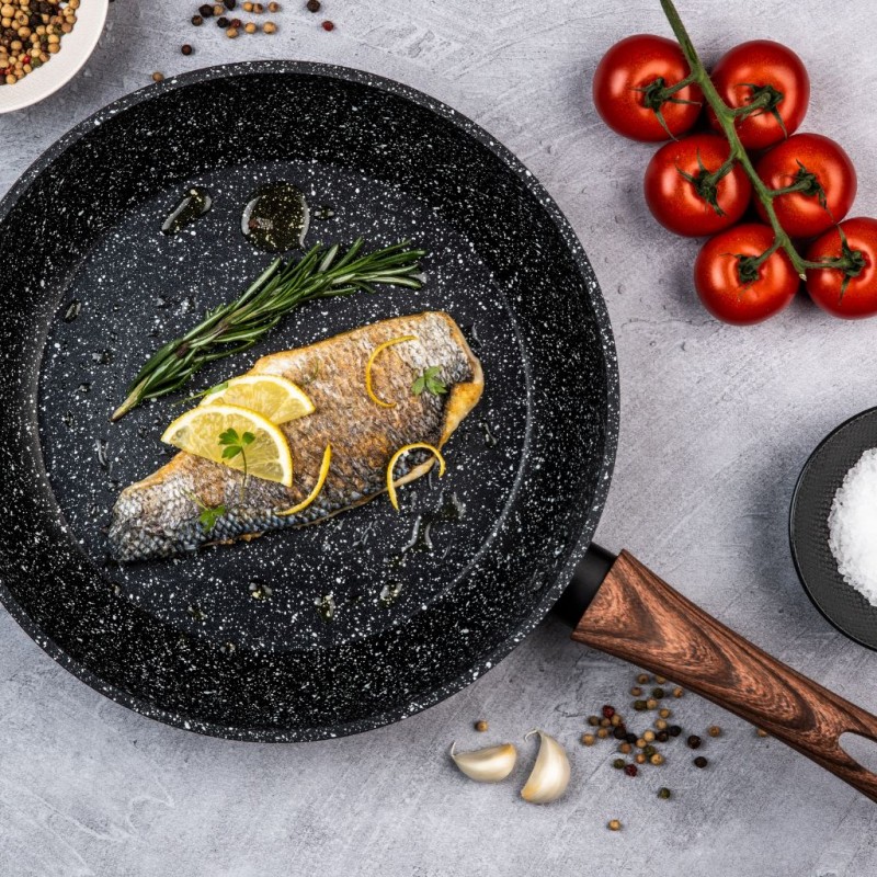 Westinghouse WCFP0085026MBB 26cm Forged Aluminum Frypan Black Marble Wood