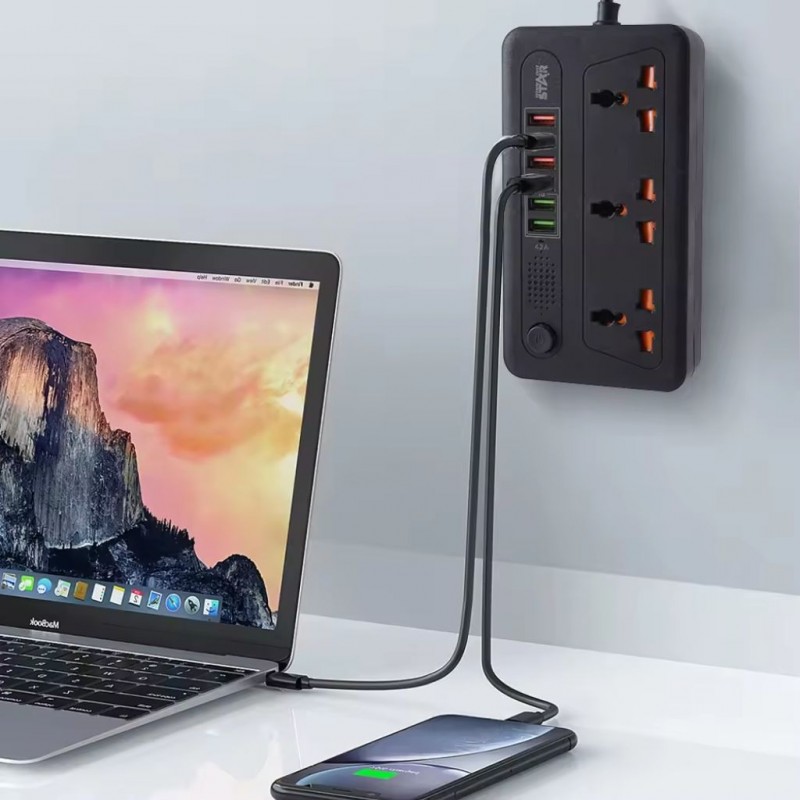 Winning Star ST-4010 Black 10A 3 Plug & 4 USB Charge Positions Power ...