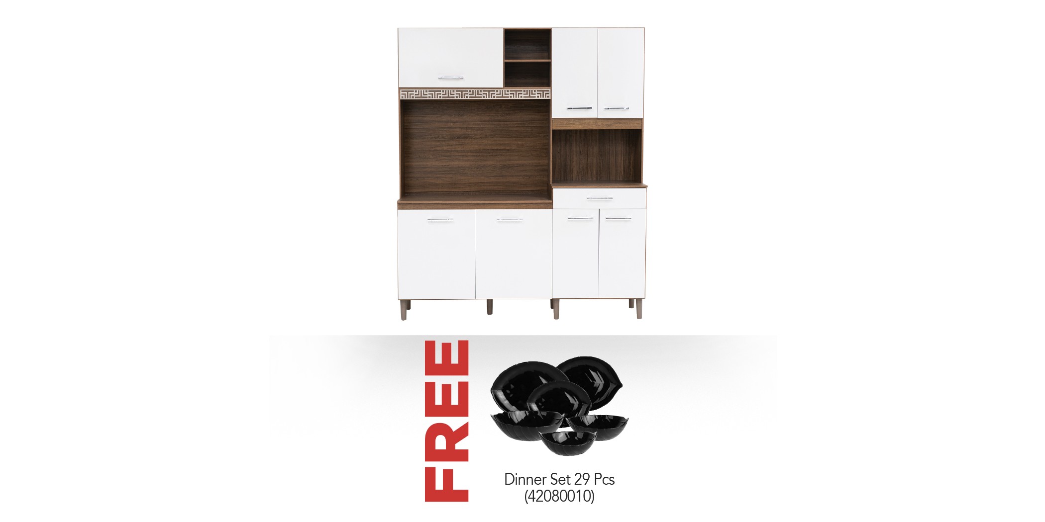 Yara 160 cm Kitchen Unit Rustic Evora/Off White & Free Dinner Set 29 ...