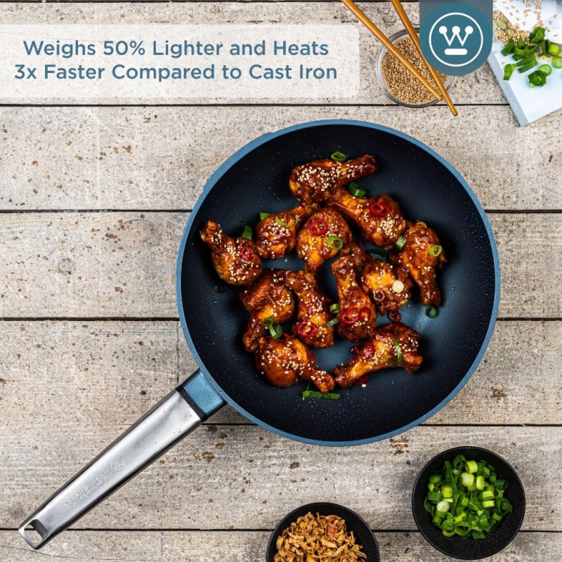 Westinghouse WCCW0095028BL 28cm Blue Cast Aluminum Wok With Lid ...