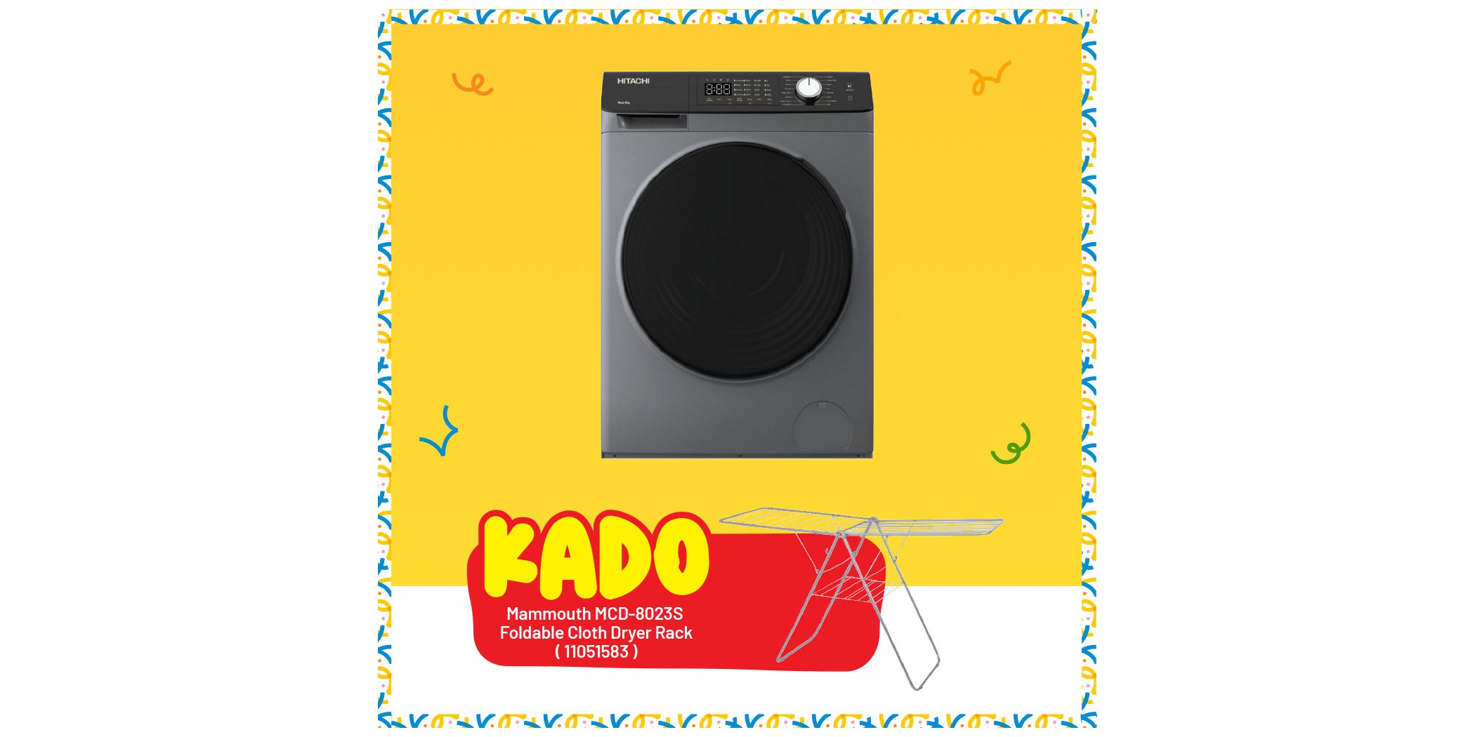 Hitachi BD-802HVOS Washing Machine & Free Mammouth MCD-8023S Foldable ...