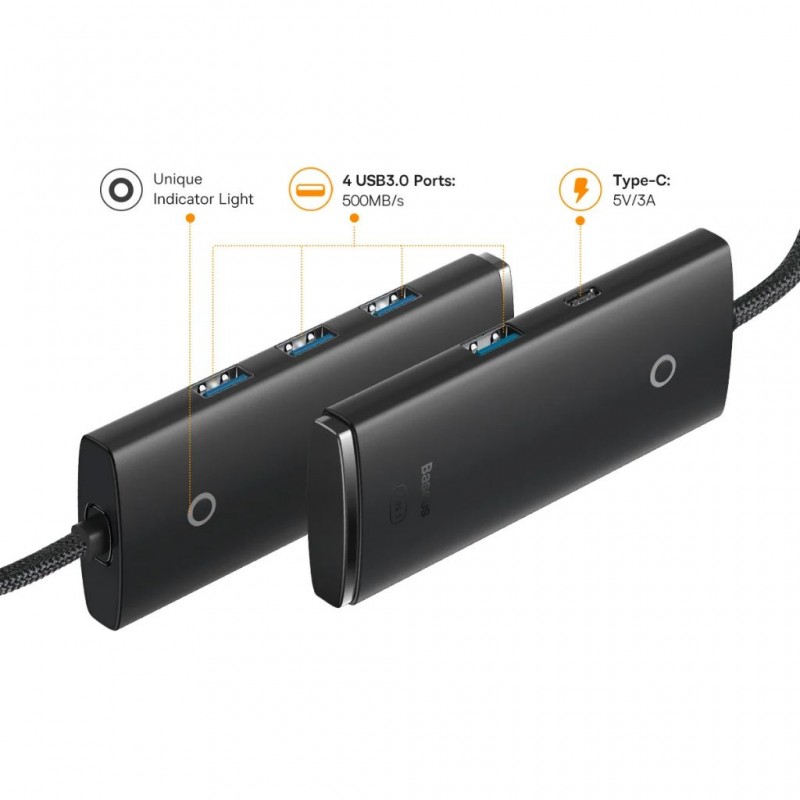 Baseus Lite Series 4-Port USB-A Hub Adapter Black (USB-A To USB 3.0*4 ...