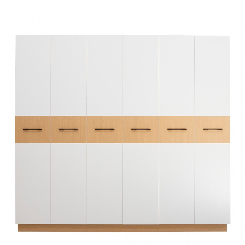Sunrise Wardrobe 6 Doors Light Oak & Coconut White In MDF/Particle Board