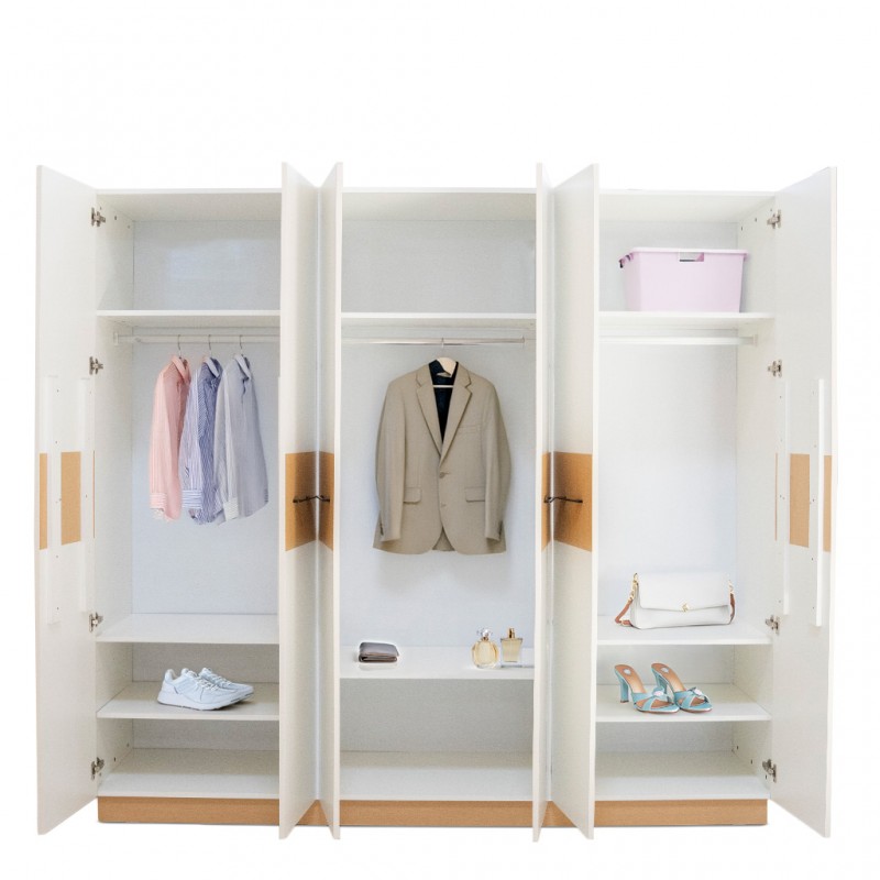 Sunrise Wardrobe 6 Doors Light Oak & Coconut White In MDF/Particle Board