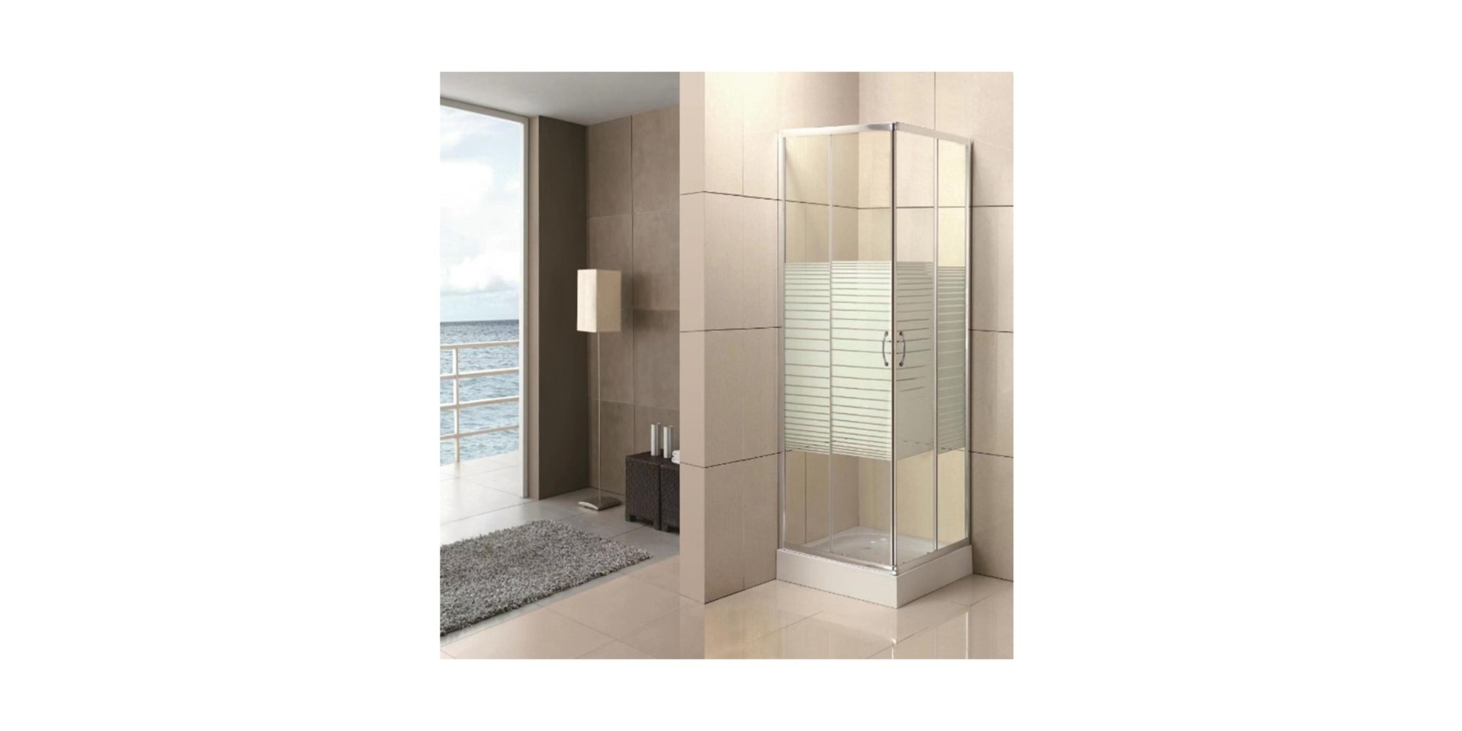Horizontal Shower Cabin Stripe White Plastic Double Handle Rectangular ...