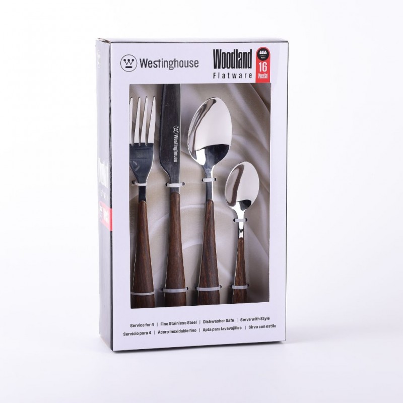 Westinghouse WCCL0030016 16pcs Silver & Wooden Cutlery Set
