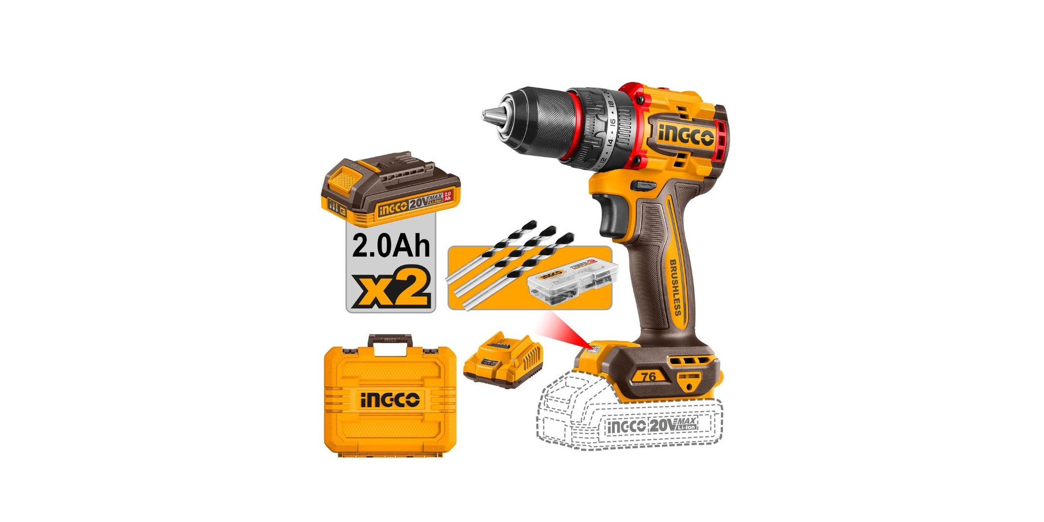 Ingco CIDLI20768 Compact Brushless Cordless Impact