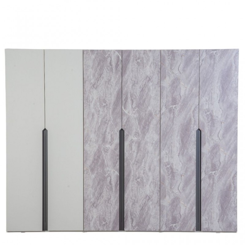Sofia Wardrobe 6 Doors Marble Grey And White