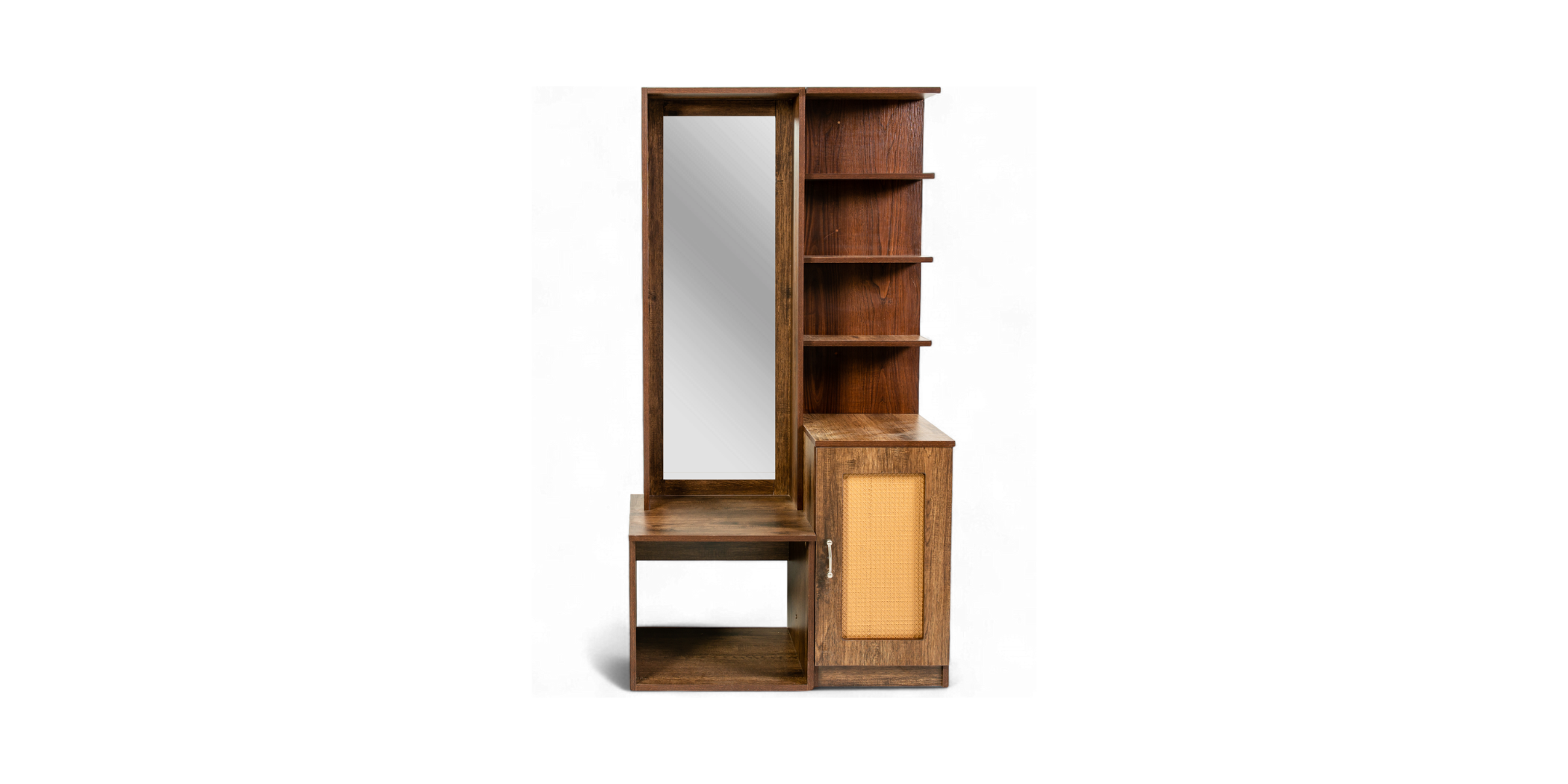 Vintage Dressing Table In MDF With Rattan With 1 Door & Long Mirror
