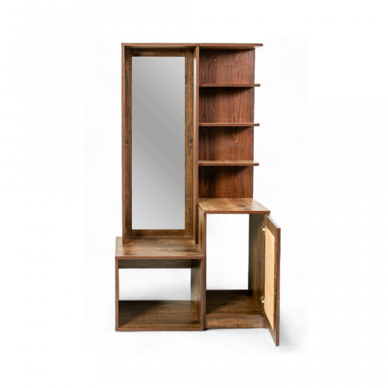Vintage Dressing Table In MDF With Rattan With 1 Door & Long Mirror