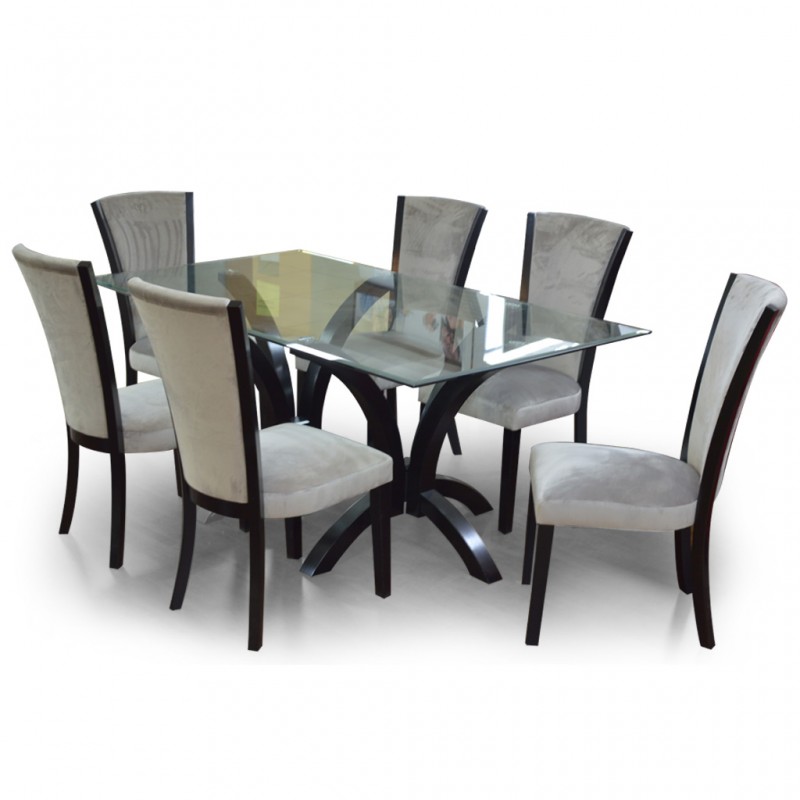Mara Table and 6 Chairs Rubberwood Monterry Velvet