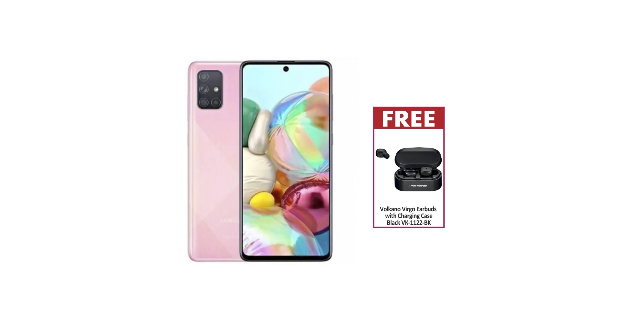 Samsung Galaxy A71 Pink & Free Volkano Virgo Earbuds with Charging Case ...