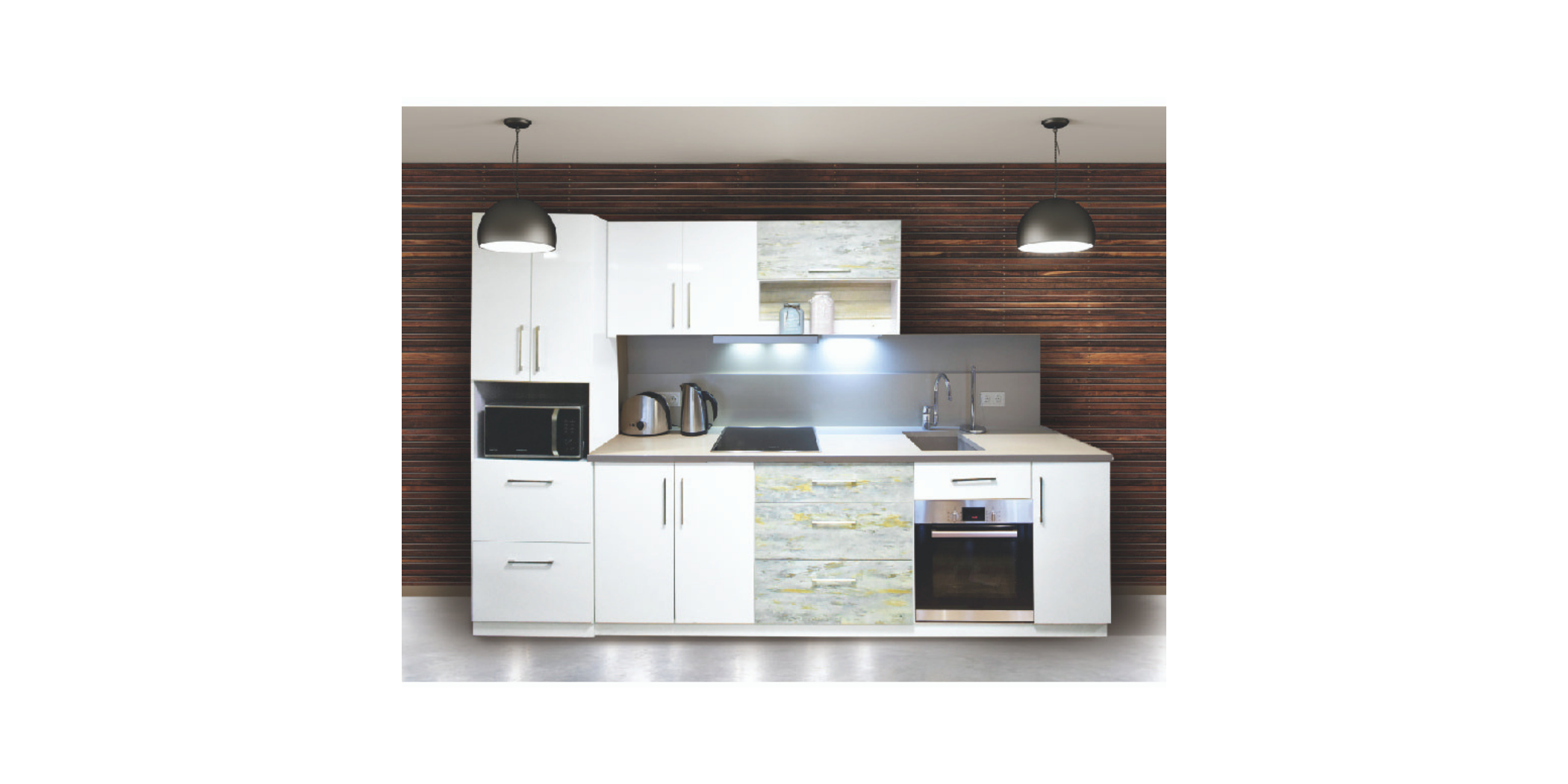 Built In Kitchen Set Acrylic White & Matt Blue