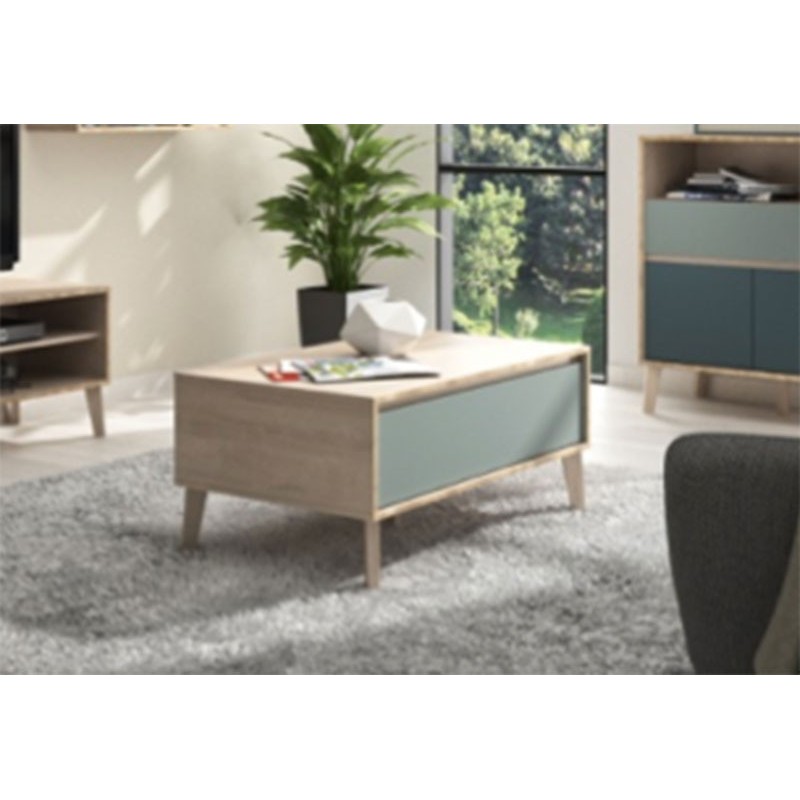 Gami Niels Coffee Table , Blond Oak, Aqua Blue
