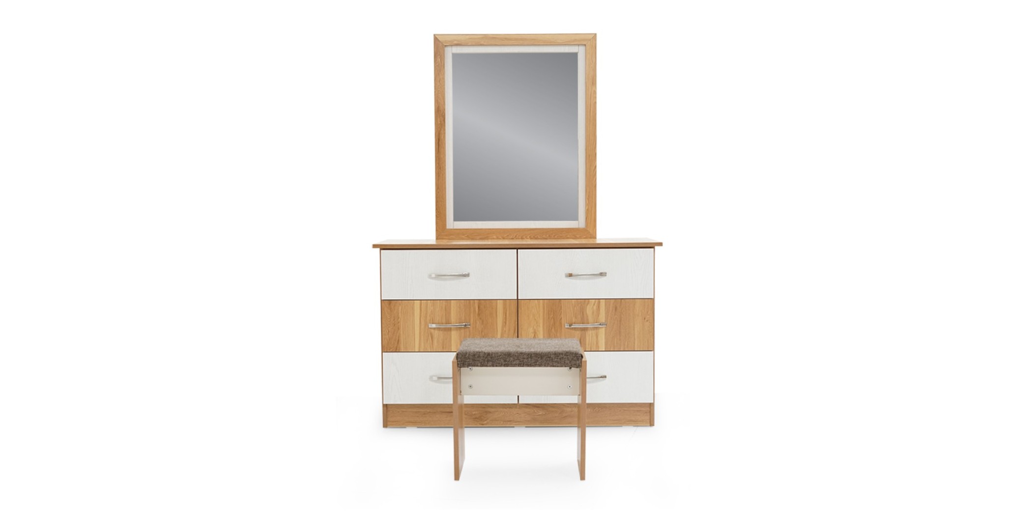 Tessa Dressing Table+Pouf MDF Off White & Able Oak