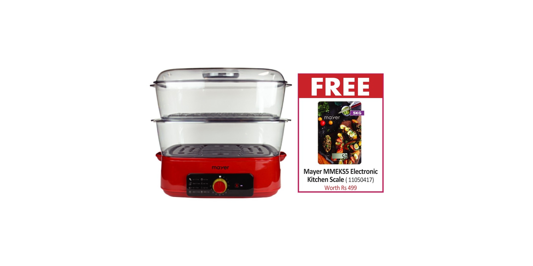 Mayer MMFS28 28L Red Food Steamer & FREE Mayer MMEKS5 5KG Electronic ...