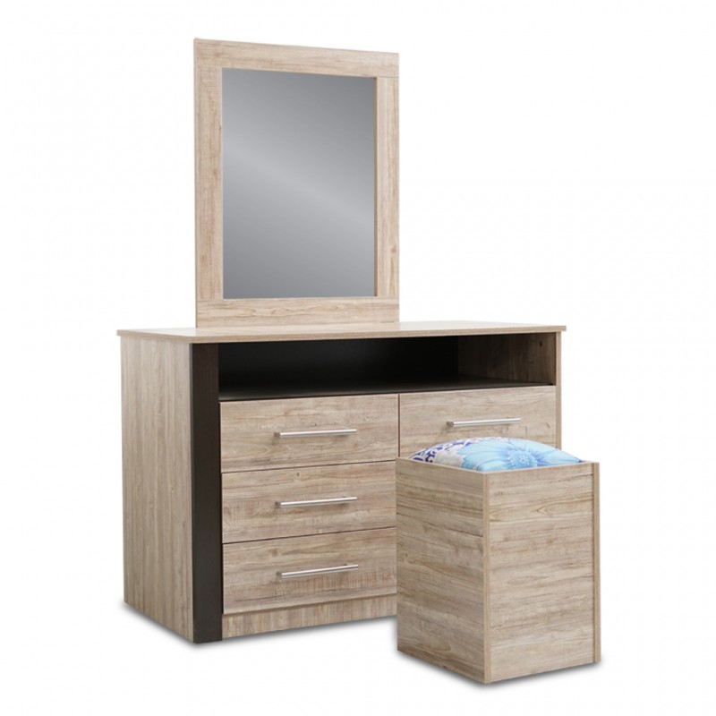 Empire Flavi Dressing Table MDF White Oak & Pouf Brownish Oak MDF