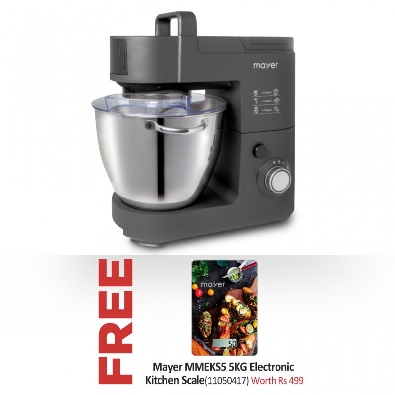 Mayer MMSM100 6L 1500W Matte Black Stand Mixer & Free Mayer MMEKS5 5KG ...