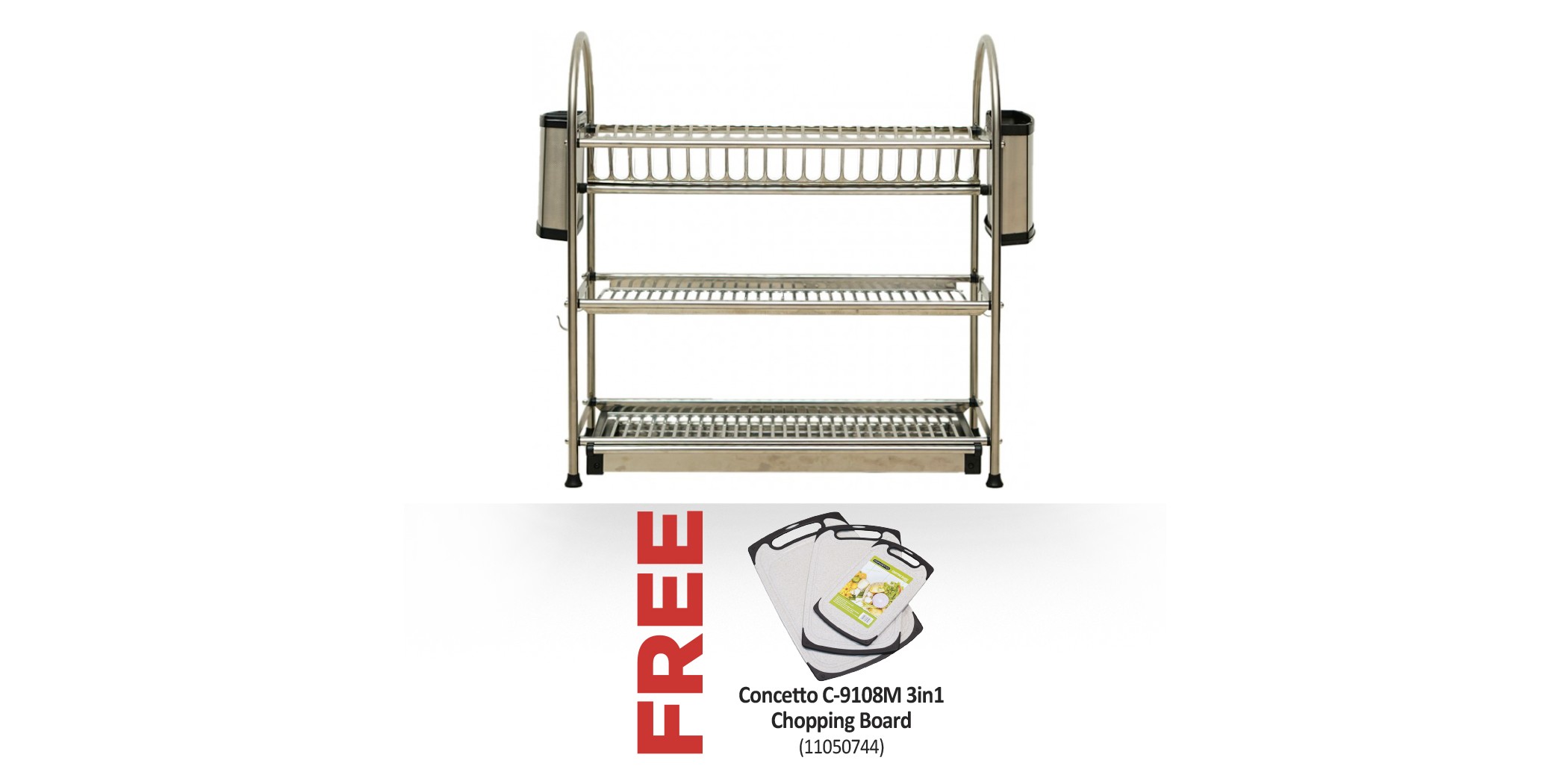 Concetto CDJ-55 3-Tiers S/Steel Dish Rack With 2 Side Holders & Free ...