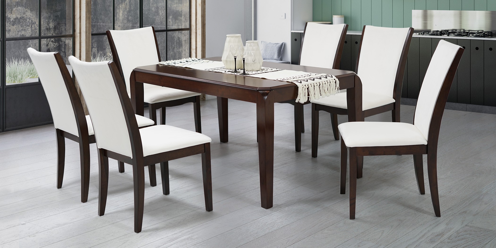 Ruby Table and 6 Chairs Black Cherry Rubberwood