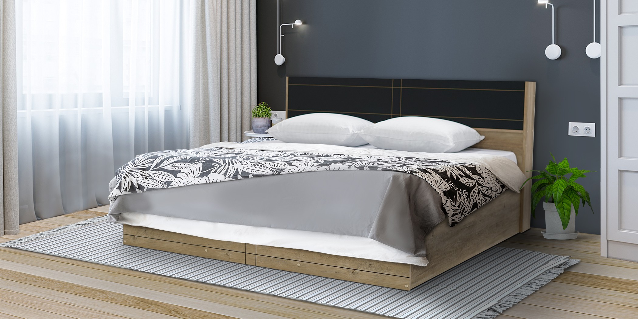 Torva Large Double Bed 150x190cm Summer Oak/D.Grey