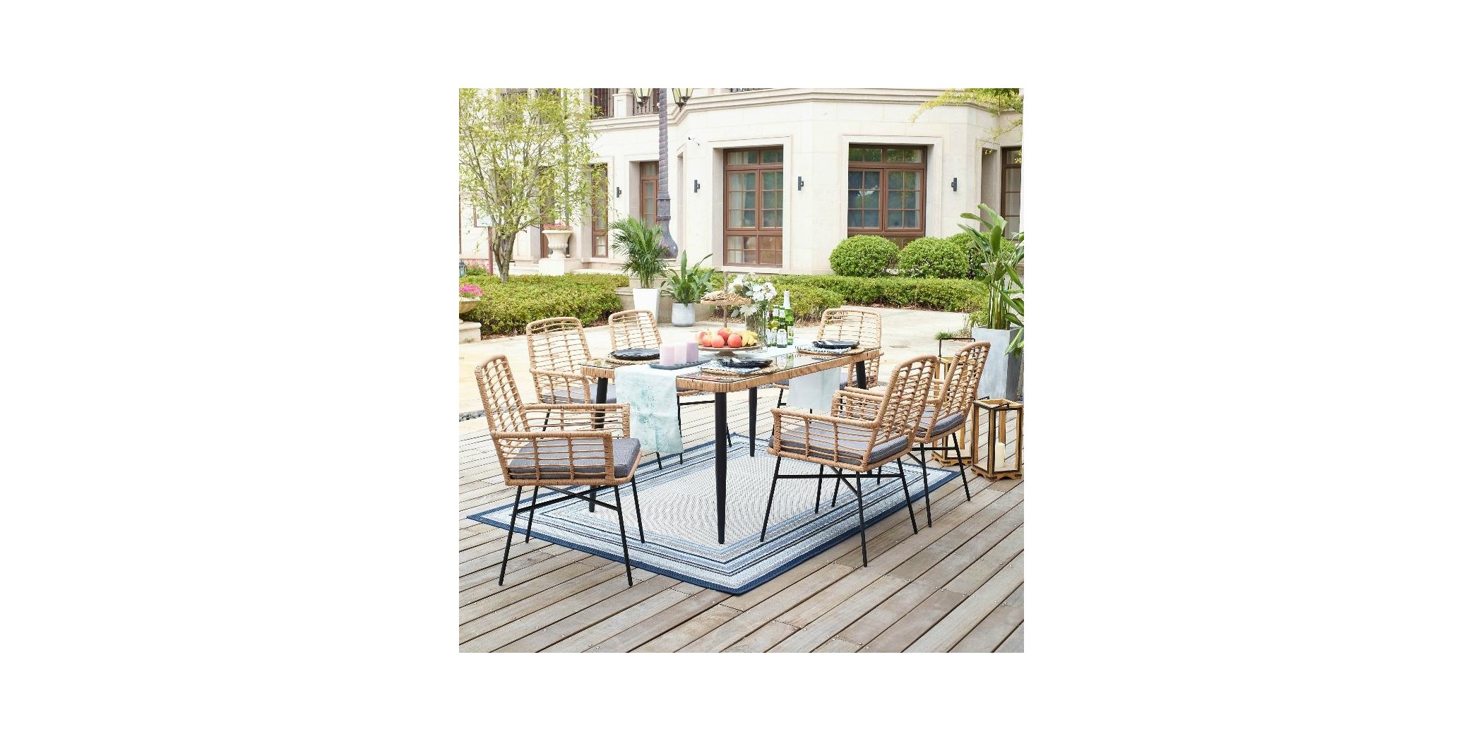 Eton Table and 6 Chairs In Metal/Rattan