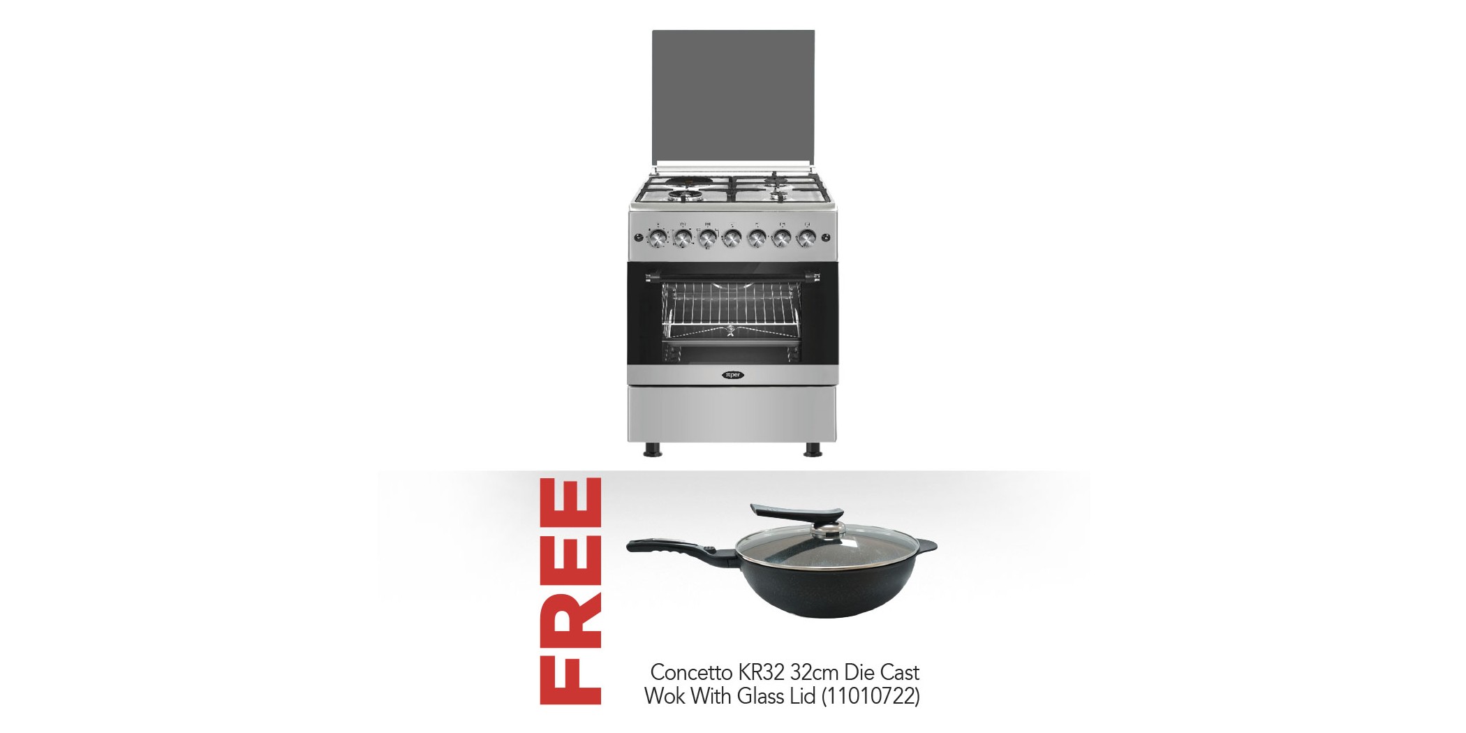 Xper XP6TX31E3 Cooker & Free Concetto KR32 32cm Die Cast Wok With Glass Lid