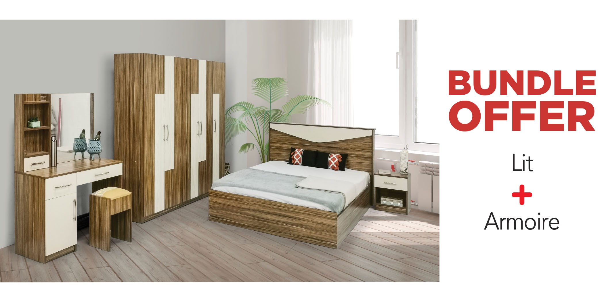Bellinzona Bed 160x200 cm + Wardrobe 5 Doors in Melamine MDF Brown ...