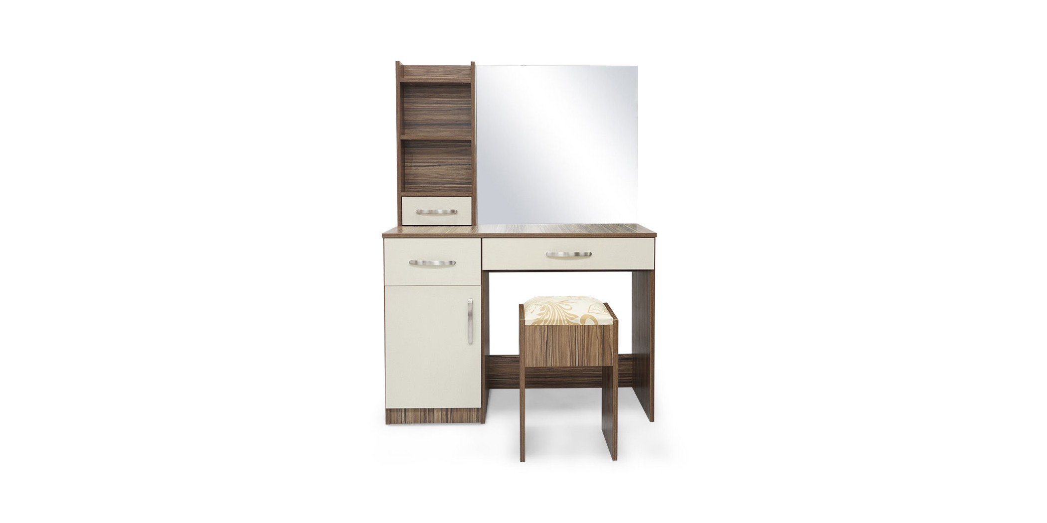 Bellinzona Dressing Table & Pouf in Melamine MDF Brown & Off White