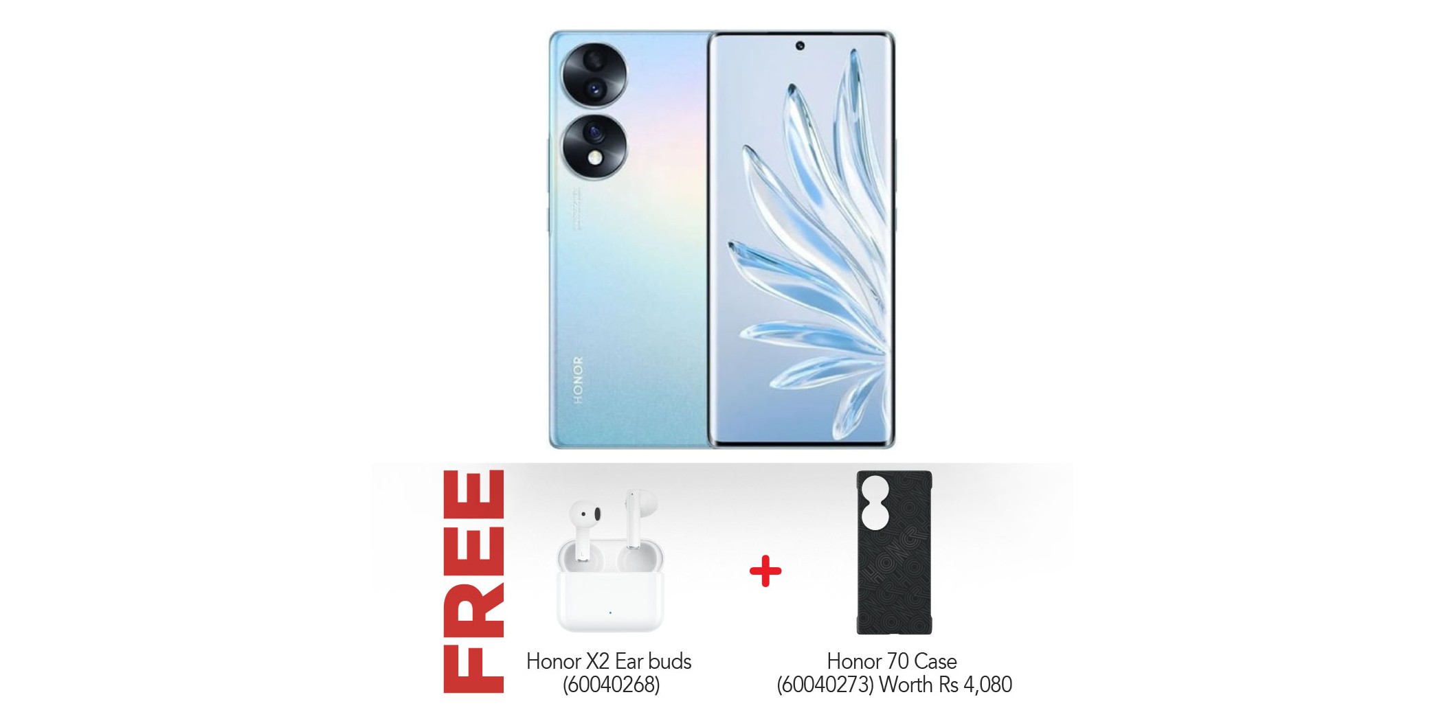 HONOR 70 Icelandic Frost & Free Honor X2 Ear buds + Honor 70 PU Case