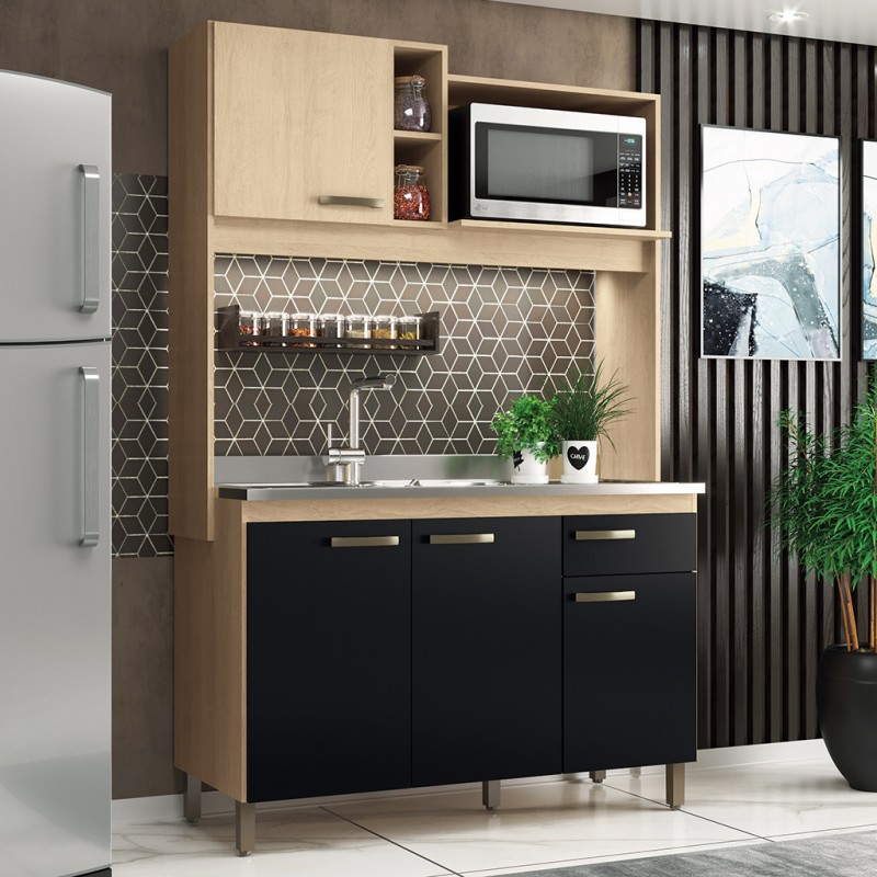 Yara Kitchen Cabinet Carvalho/Black 4 Doors & 1 Drawer
