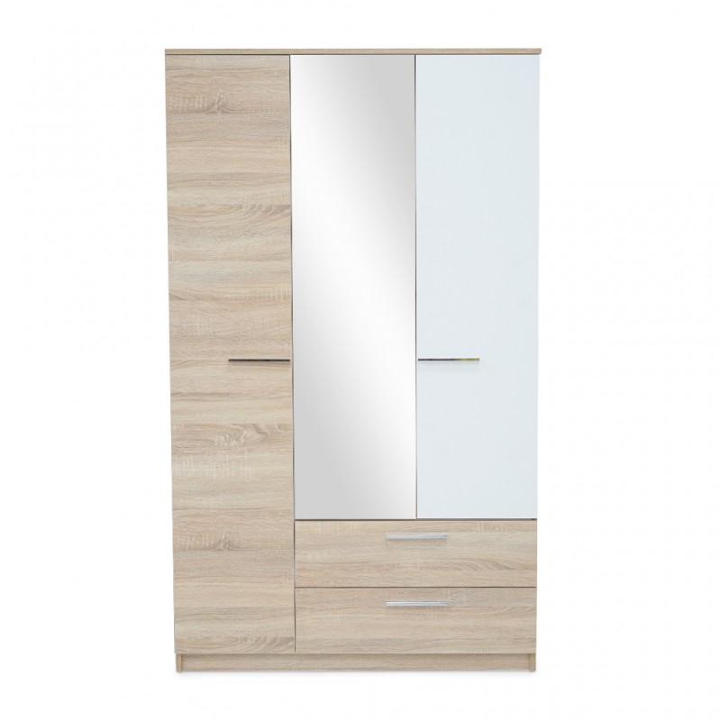 Plus Wardrobe With 3 Doors, Mirror & 2 Drawers Sonoma/Diamond White