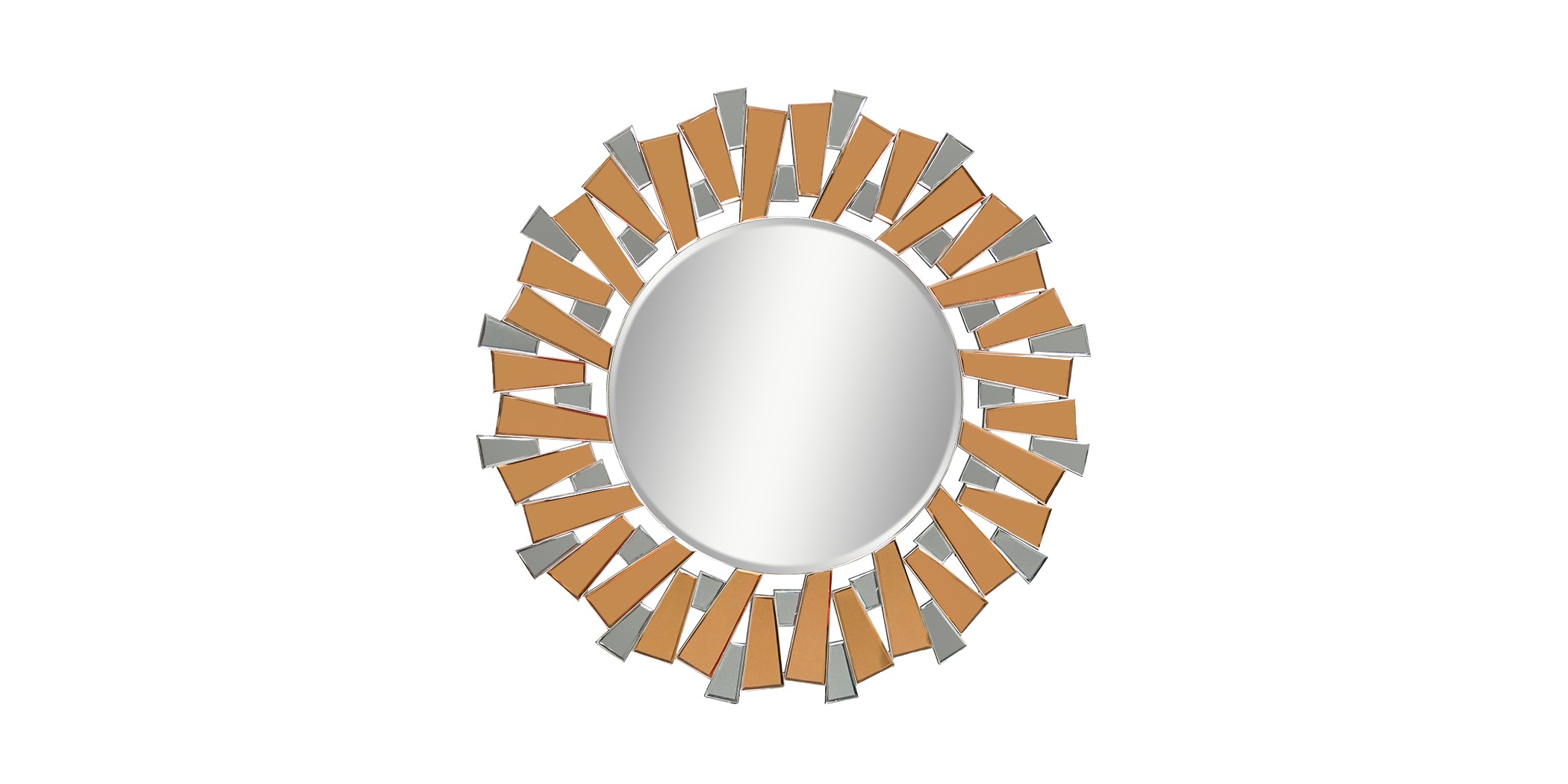 Wall Mirror MDF Brown Grey Silver Finish Diameter 90 cm JC-MN307