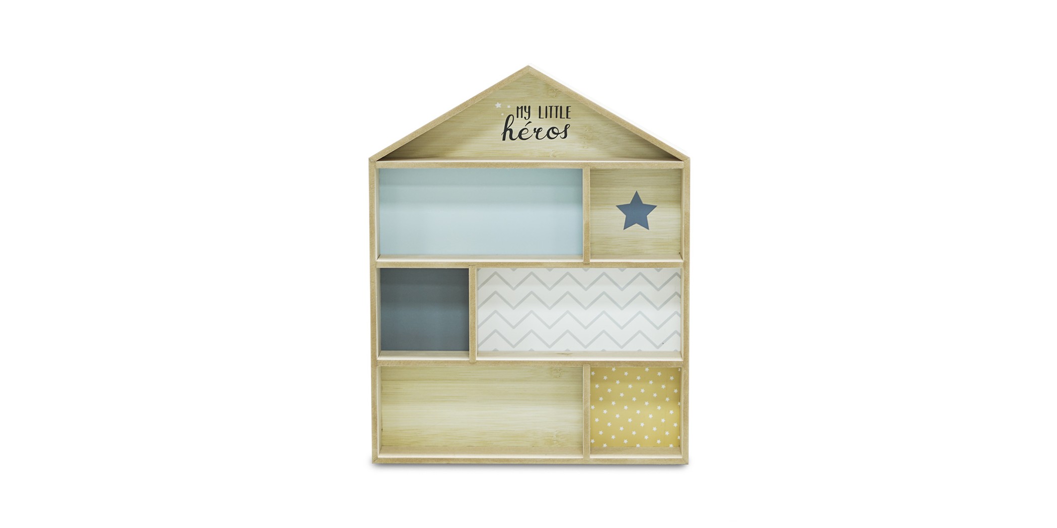Boy’S House Shelf Wood, Blue & Yellow