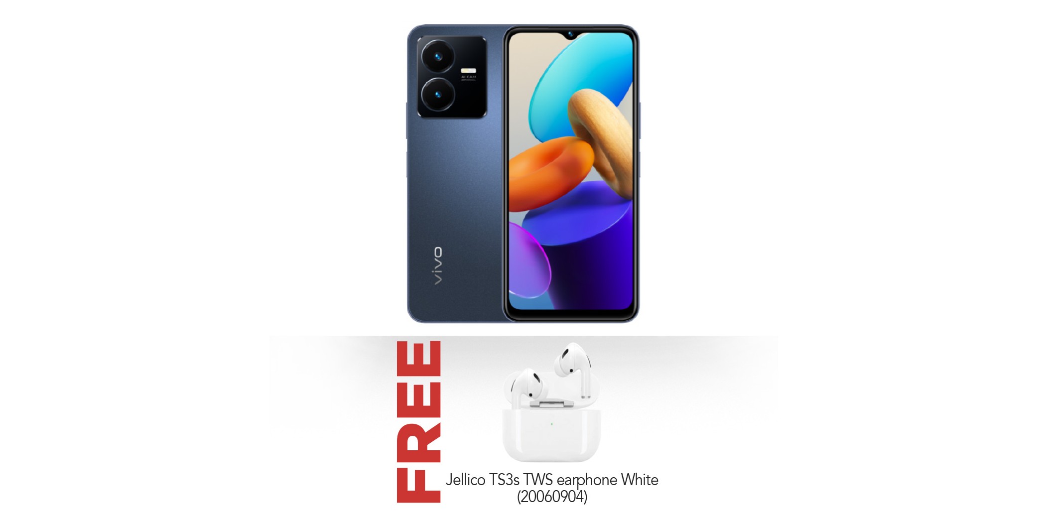 Vivo Y22 Starlit Blue & Free Jellico TS3s TWS Earphone White
