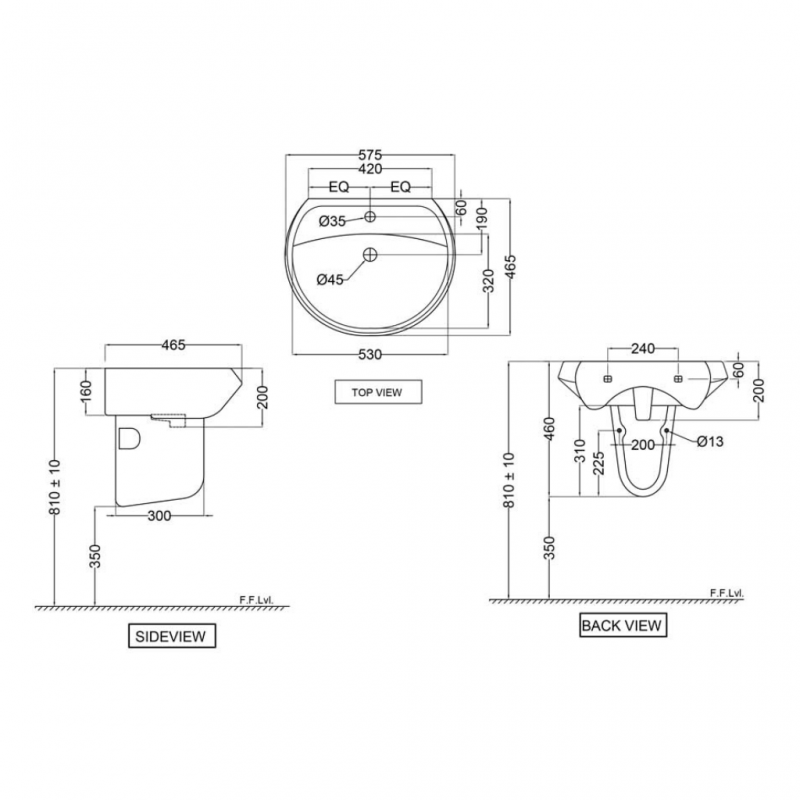 Jaquar Solo Wall Hung Basin SLS-WHT-6801 + SLS-WHT-6305