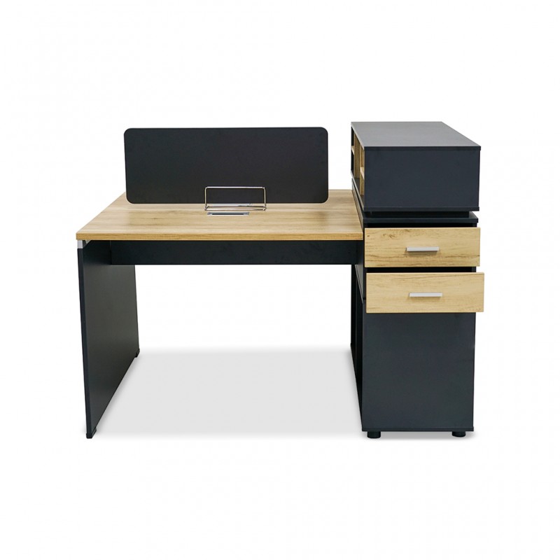 Stellar Trollius Workstation 2 Seater Light Oak & Dark Grey