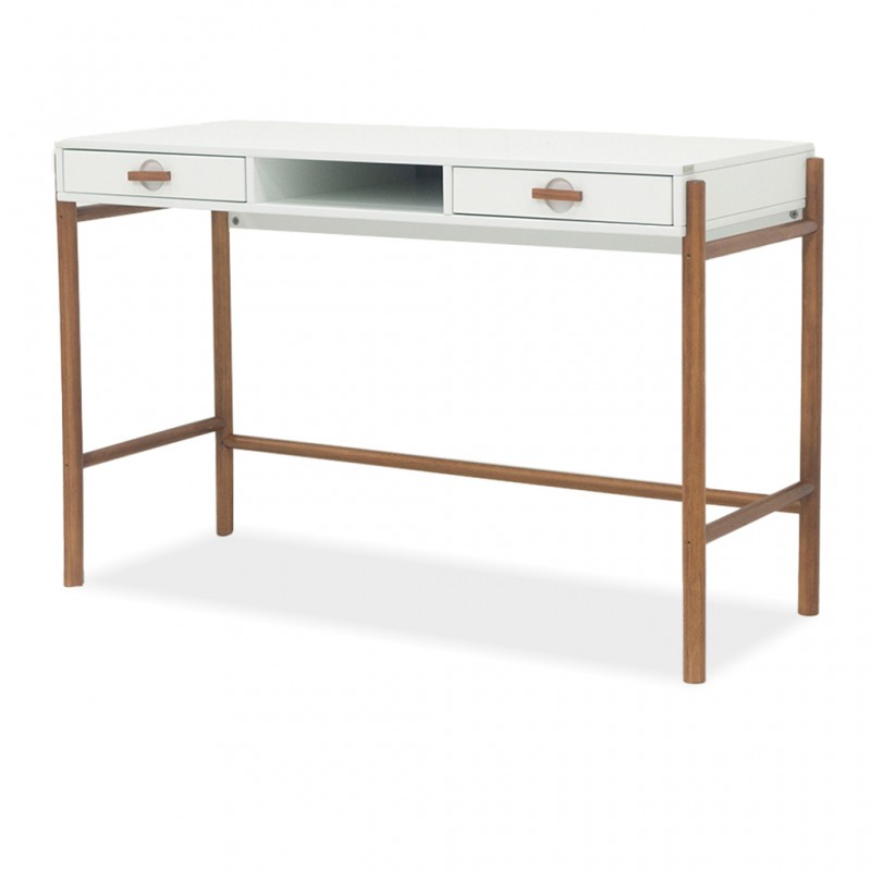 Ring Writing Desk Solid Wood & MDF 2 Drawers White