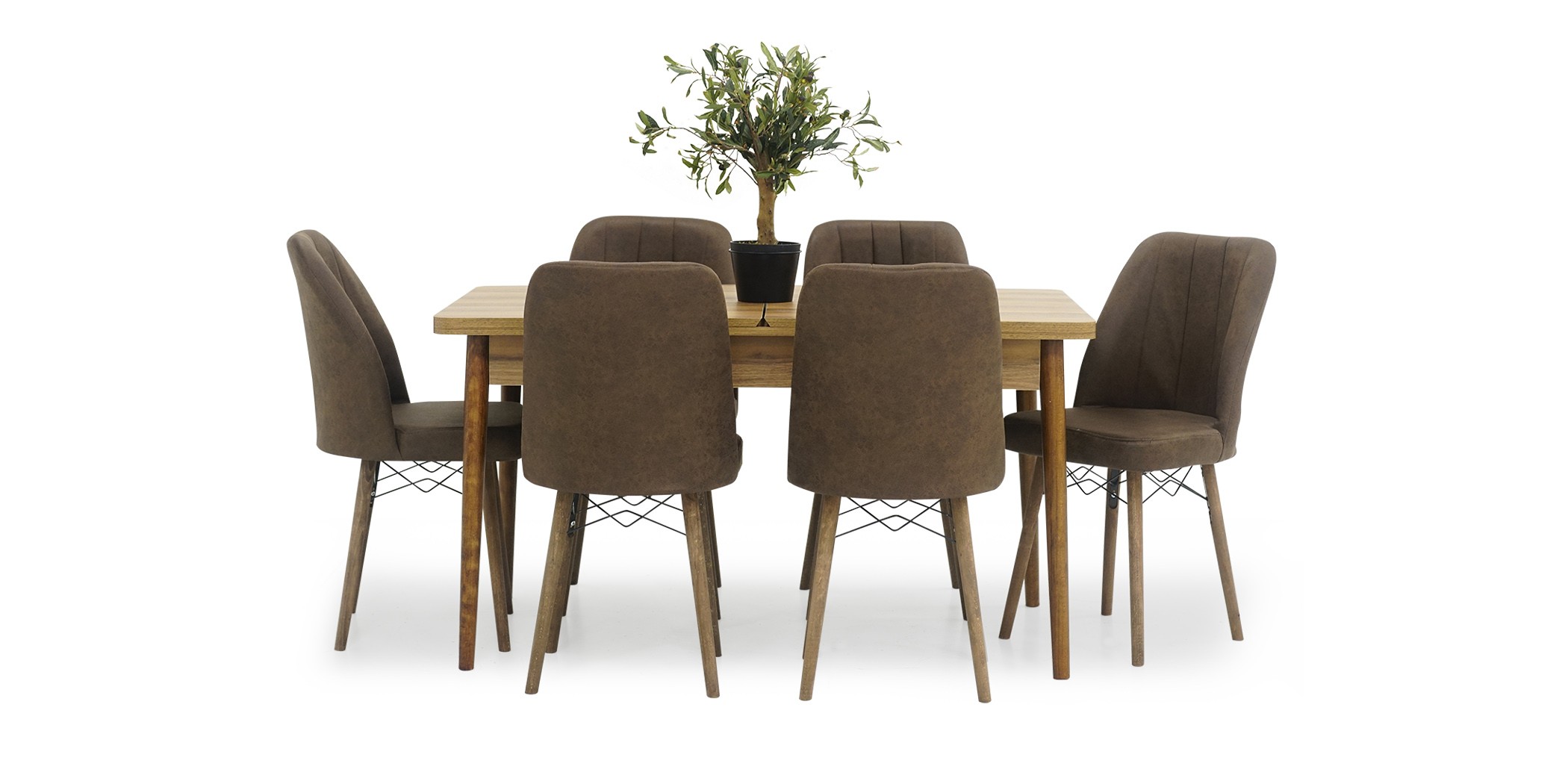Asya Table & 6 Chairs Brown Fabric